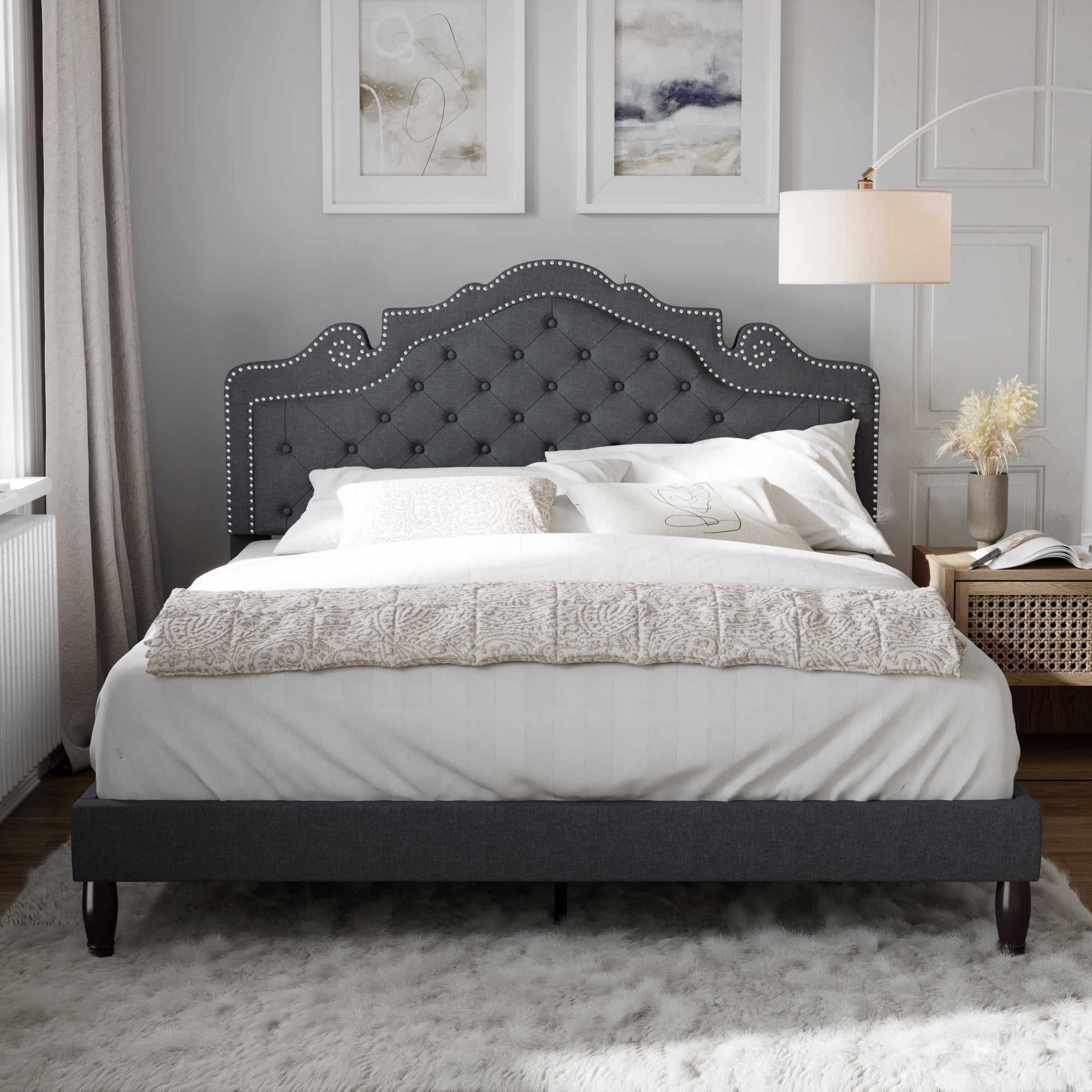 Buy Amolife Full Size Platform Bed Frame with Fabric Upholstered ...