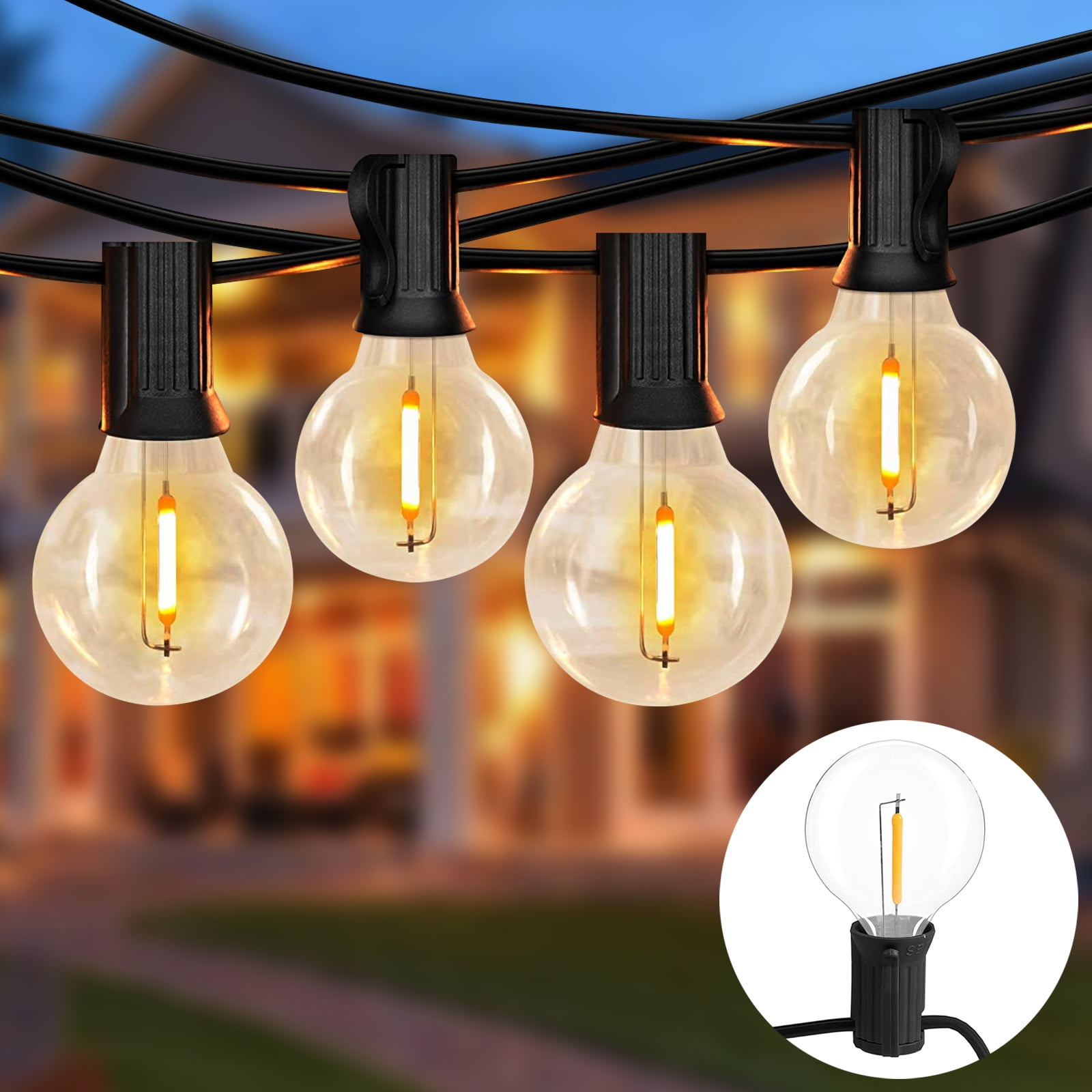 G40 LED Globe String Lights, 25 FT Outdoor Patio Light with 25+2 LED ...