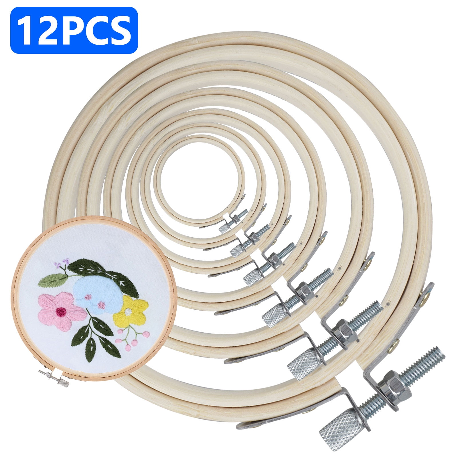 YUNDAP Embroidery Hoops Set, 12Pcs 3inch Adjustable Bamboo Circle Cross ...