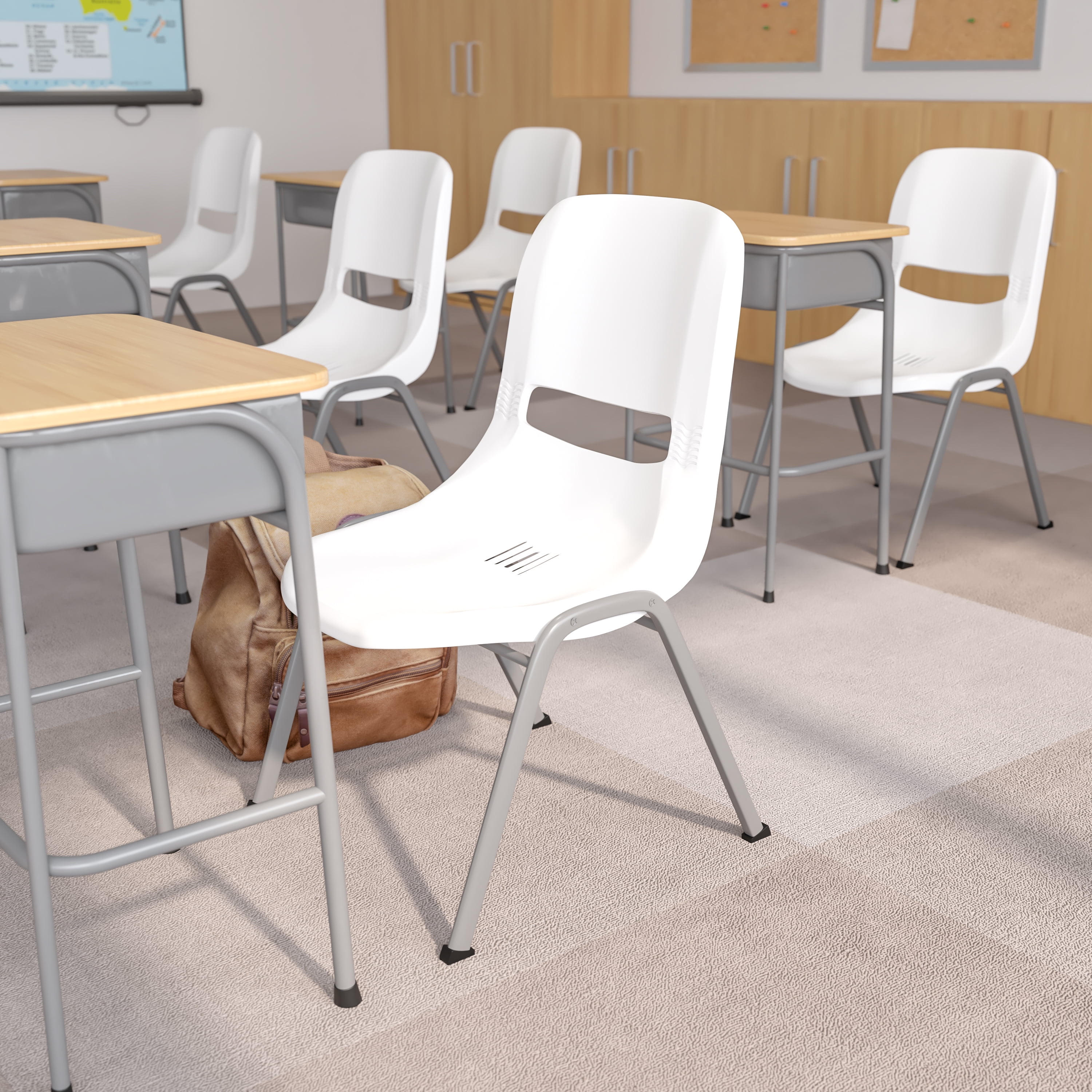 Emma + Oliver White Ergonomic Shell Student Stack Chair - Classroom ...