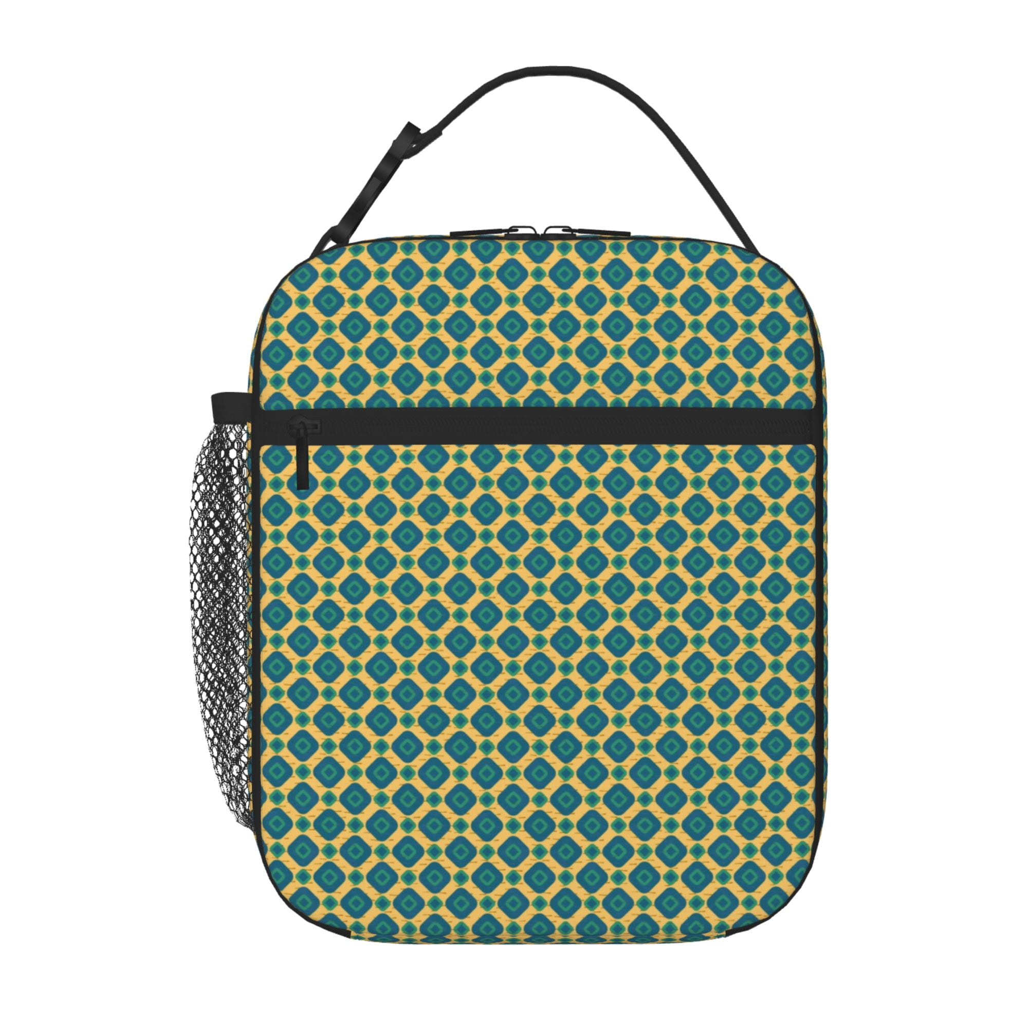 TEQUAN Portable Lunch Bag, Green Geometric Diamond Shapes Pattern ...