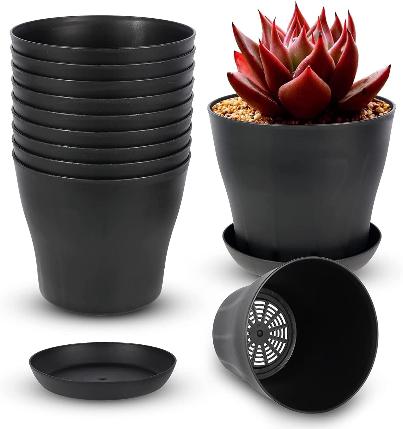 Tutuviw 4 inch Plant Pots,Plastic Planters with Drainage Holes and ...