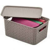 EZOWare 4pc Small Lidded Gray Plastic Knit Baskets, Stackable Household ...