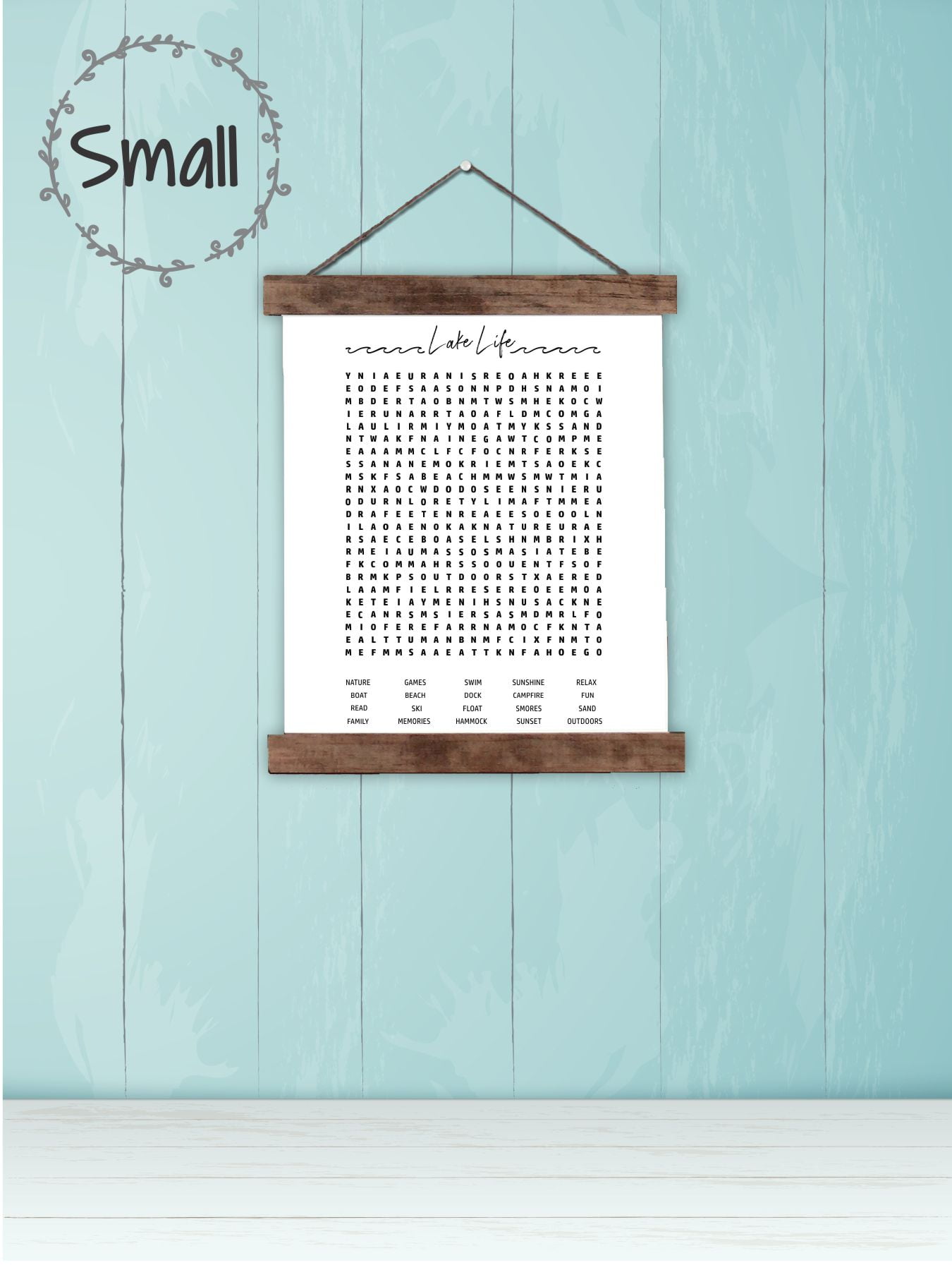 Wood, Canvas Sign, Lake Life Decor Word Search Puzzle Art Print ...