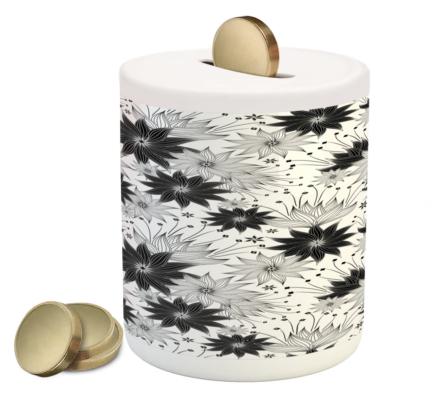 Grey Piggy Bank, Illustration of Old Fashion Various Size Spiral ...