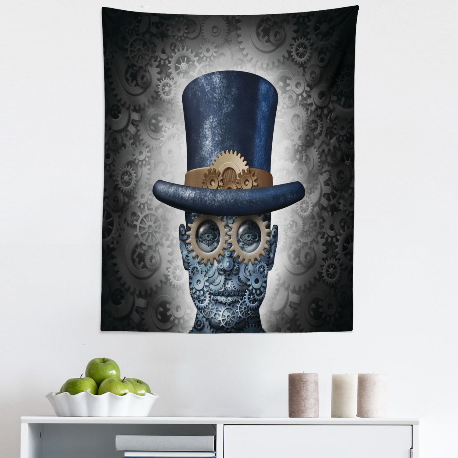 Steampunk Tapestry, Futuristic Fantasy as Mechanical Human Head with ...