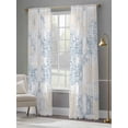 Blue Beige Floral Chiffon Sheer Curtains 84 Inches Long Distressed ...