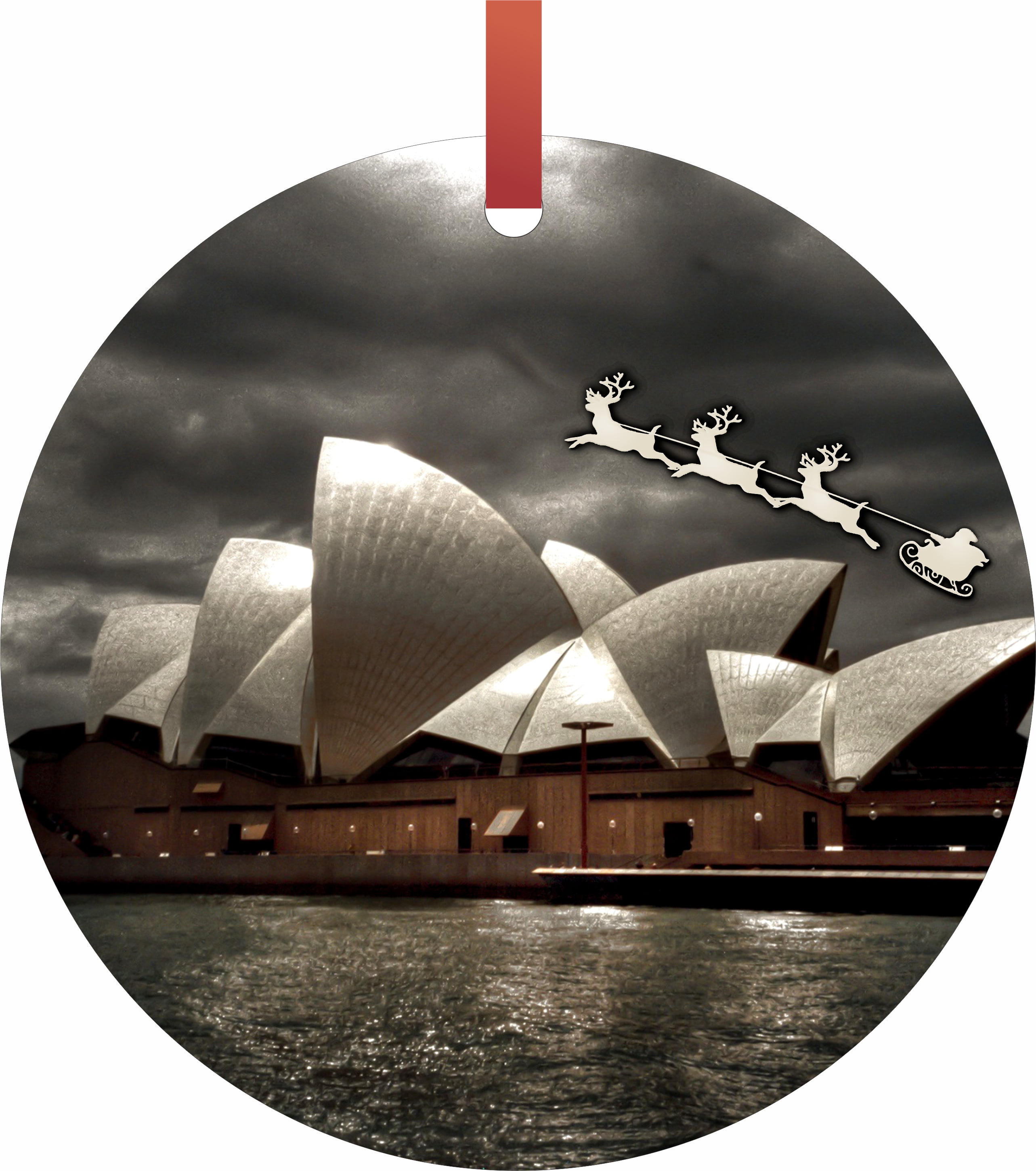 Santa and Sleigh Riding Over The Sydney Opera House Flat Round - Shaped ...