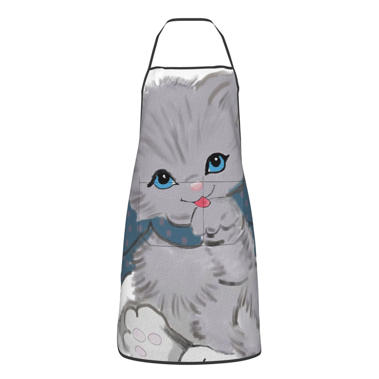 XMXY Chef Aprons with Pockets for Women Men, Kitty Cat Grey Bow ...