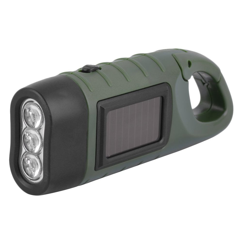 KA Hand Held Crank Dynamo Solar Power Rechargeable LED Flashlight 3-LED ...