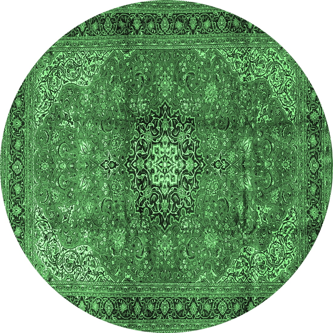 Ahgly Company Indoor Round Medallion Emerald Green Traditional Area ...