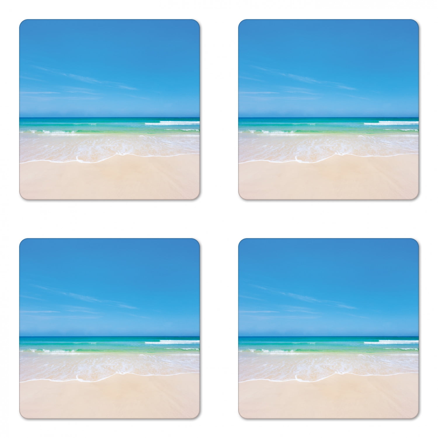 Ocean Coaster Set of 4, Summer Sandy Paradise Beach Sea and Sunny Sky ...