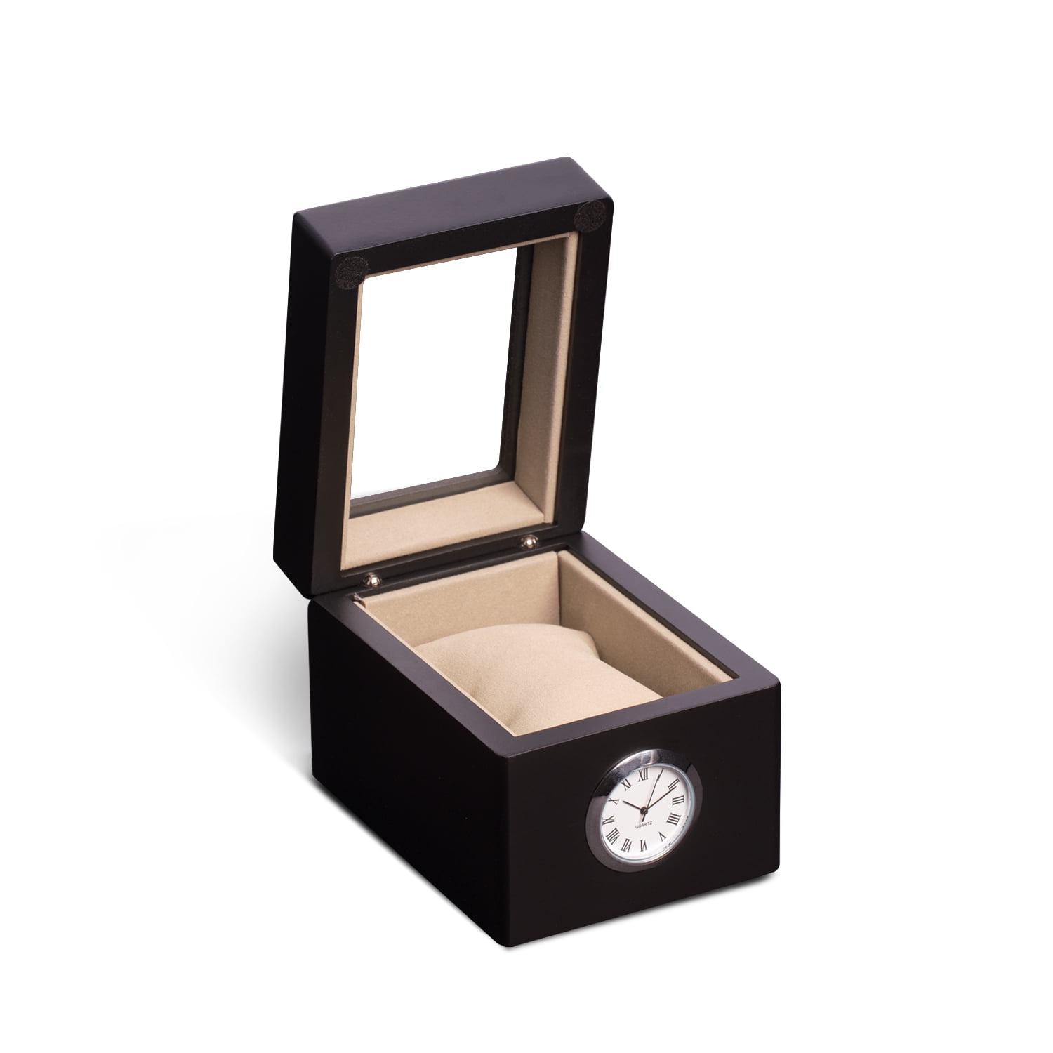 Black wood watch box with quartz movement clock - Walmart.com