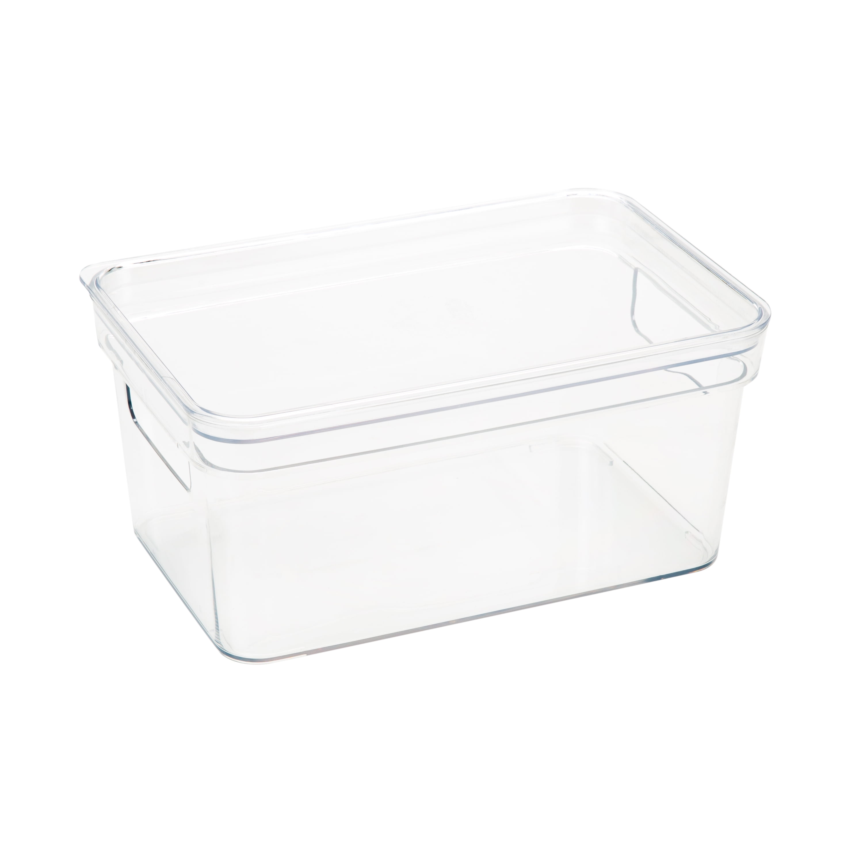Simplify Small Lidded Plastic Storage Bin Basket with Handles, Clear ...