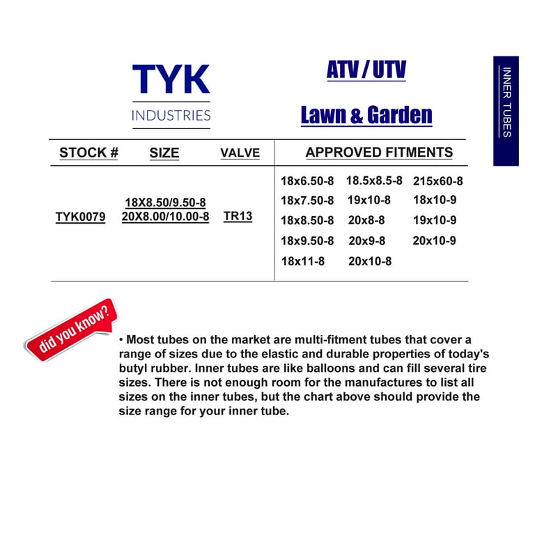 Tube Valve Stem Chart