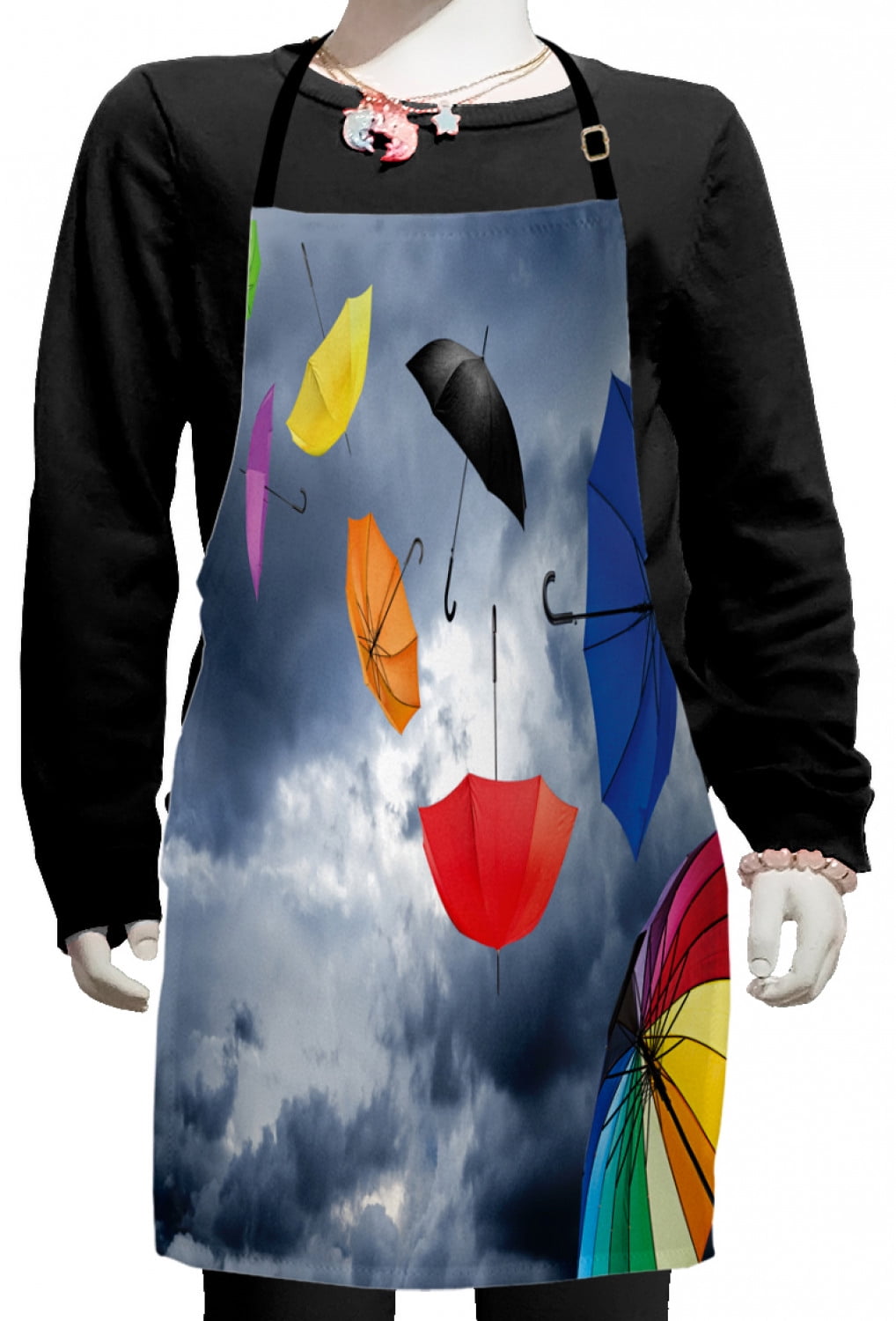 Colorful Kids Apron, Parasols on Foreground of Dark Cumulus Rain Clouds ...