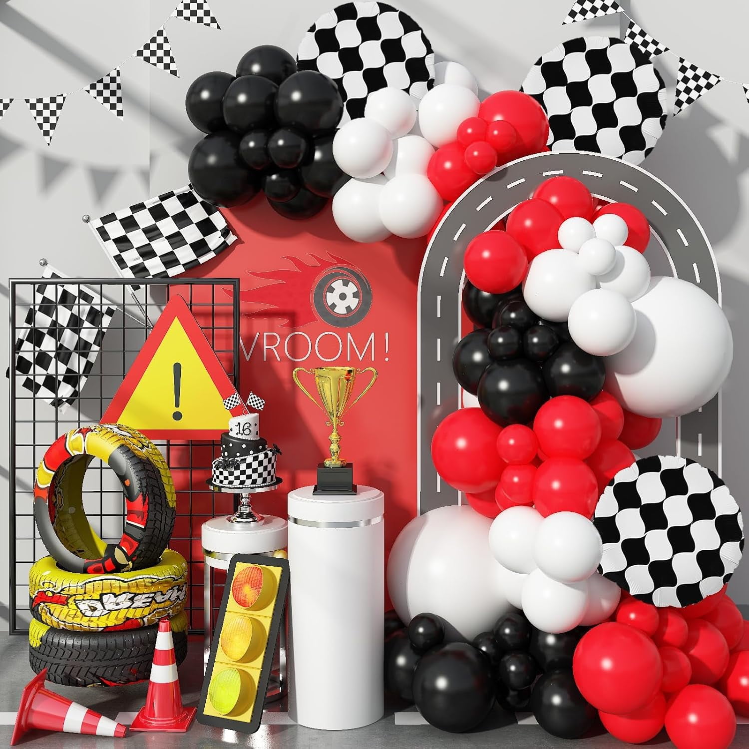 shiyou-Racing Car Balloons Arch Garland Kit, Red and Black White ...