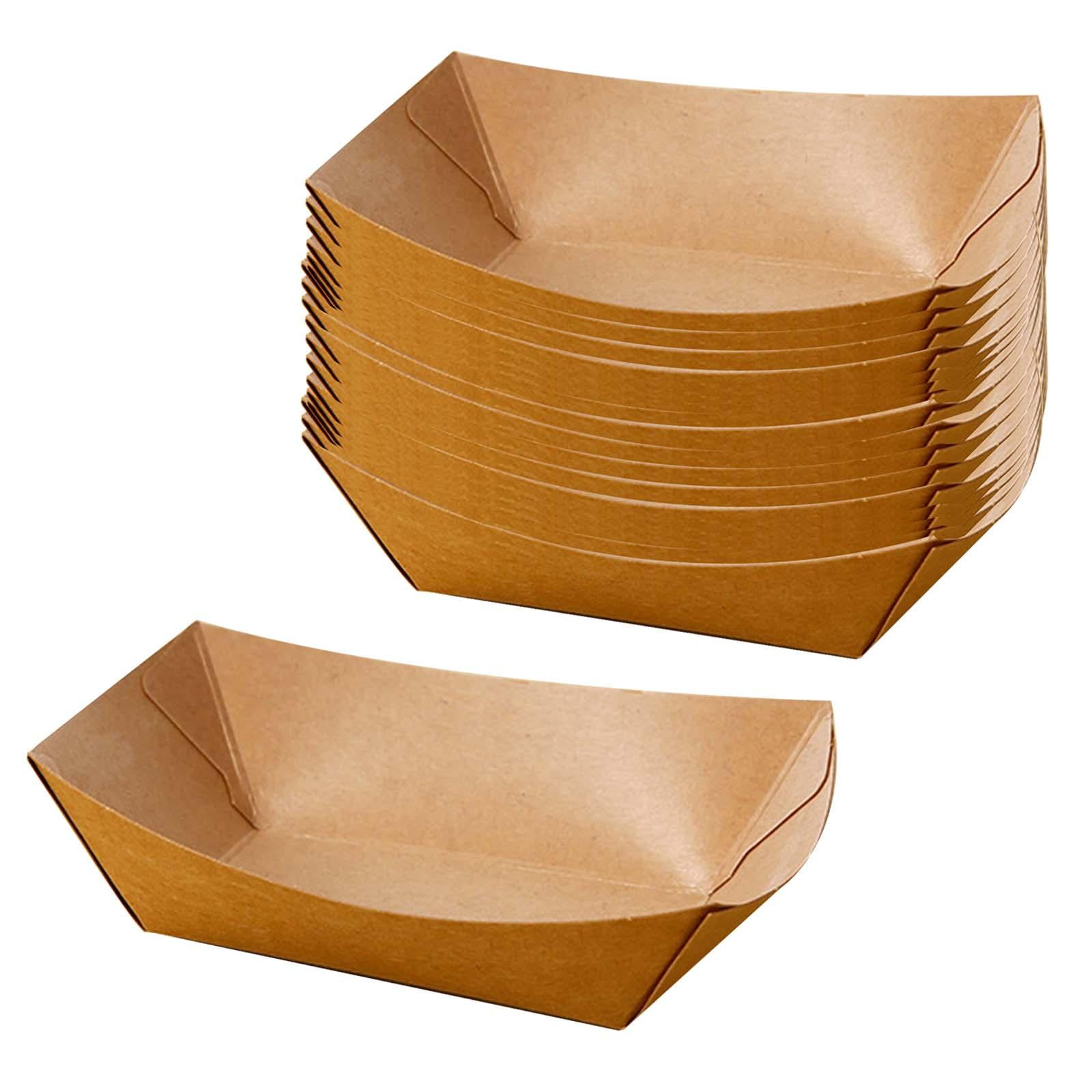 Luzkey 100x Kraft Paper Food Trays Take Out Food Serving Boats Heavy ...