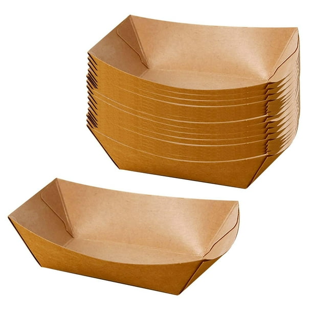 Luzkey 100x Kraft Paper Food Trays Take Out Food Serving Boats Heavy ...