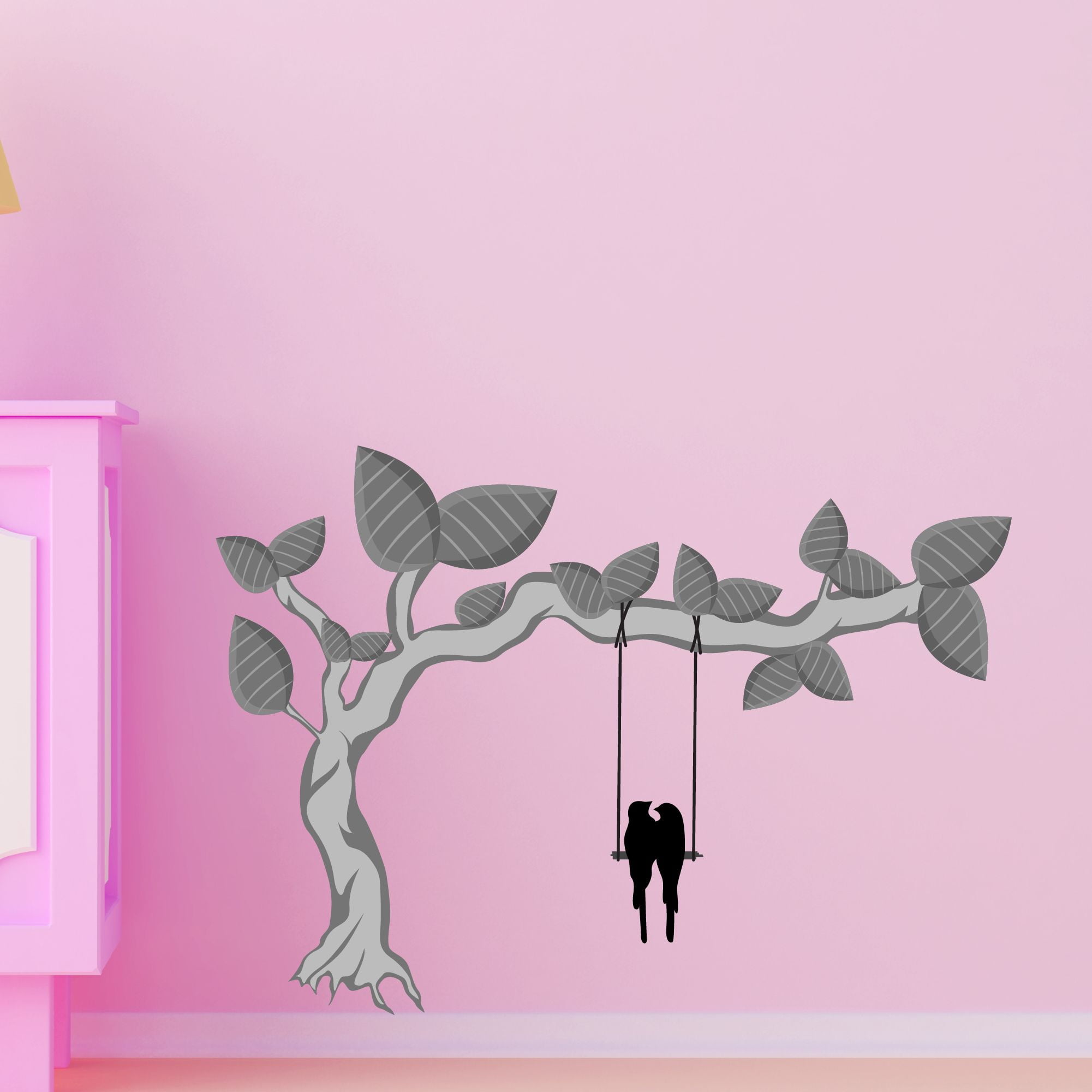 Outdoor Scenes Wall Decal Couple of Birds Sitting on Swing on a Tree ...