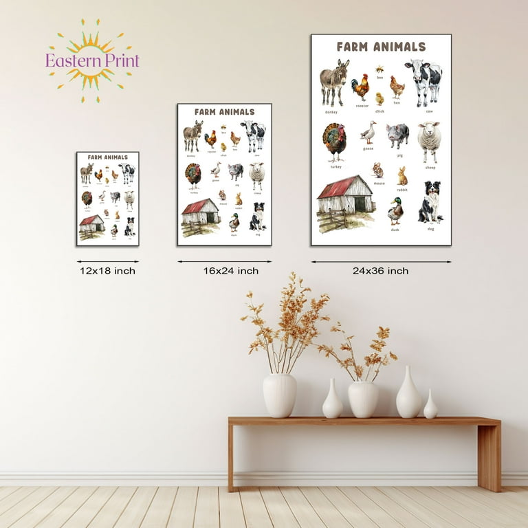 Farm Animals Educational Poster Chart For Kids Room
