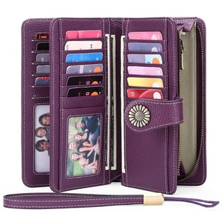 Wallets for Women Genuine Leather Double Zipper RFID Blocking Purse ...
