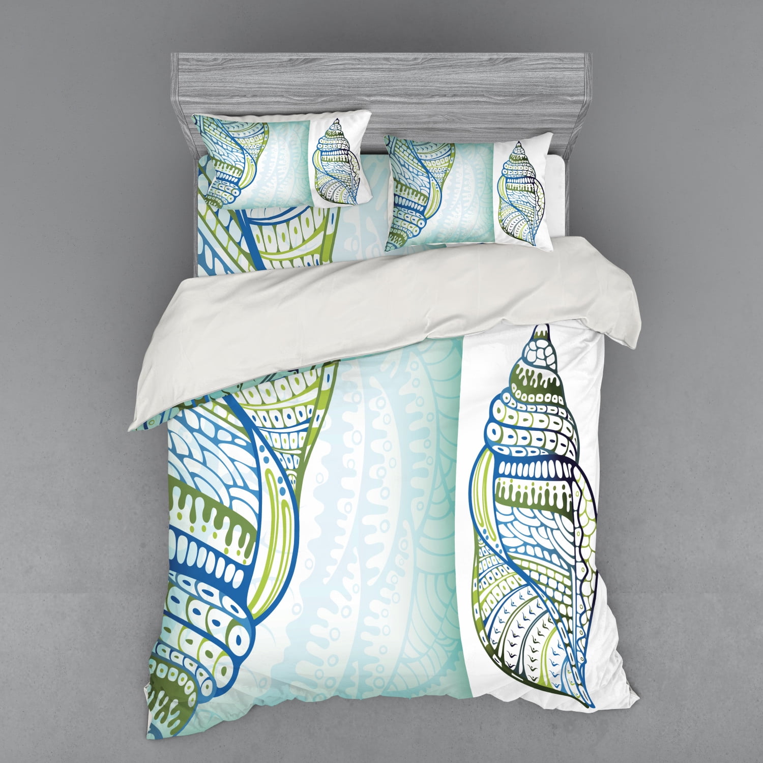 Seashells Duvet Cover Set, Abstract Seashell Graphic on Ornate Coral ...