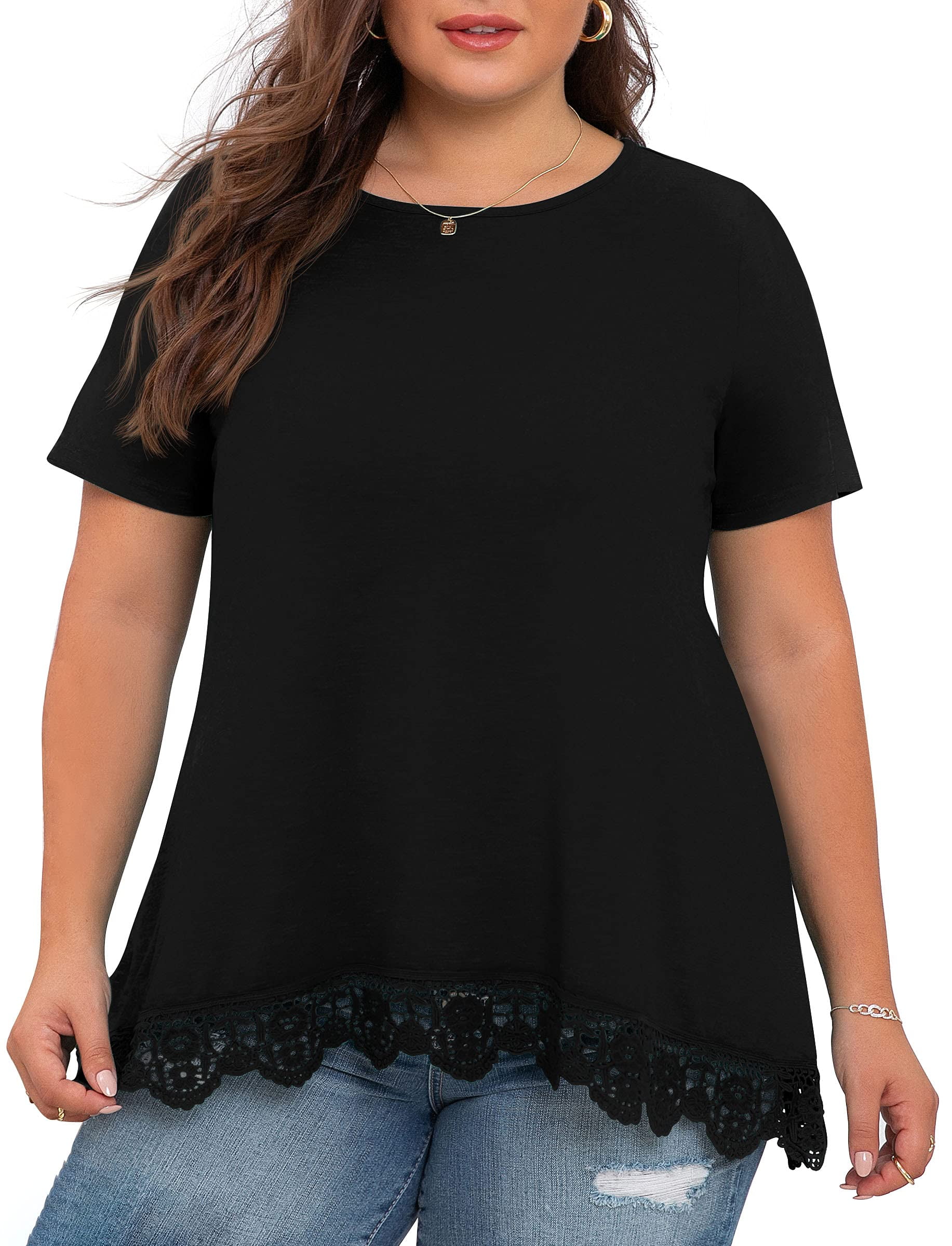 Cueply Plus Size Tops for Women Summer Casual Womens Short Sleeve Crew ...