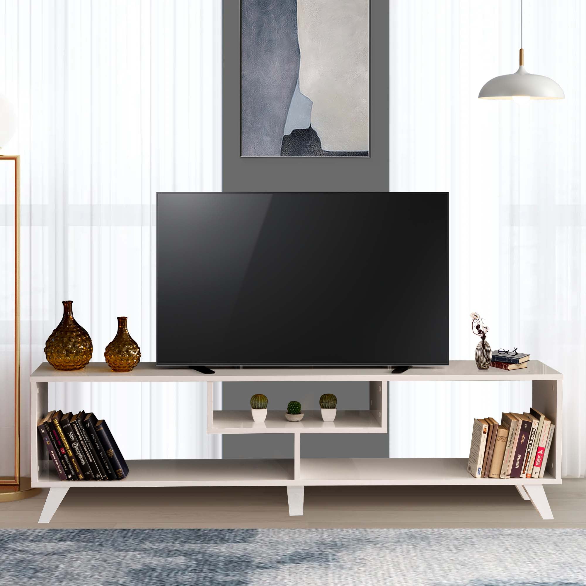 Aukfa TV Stand for TVs up to 70" - Open Shelving Entertainment Centre ...