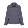 Akmaiox Zip Up Jackets for Women Solid Color Long Sleeve Lapel ...