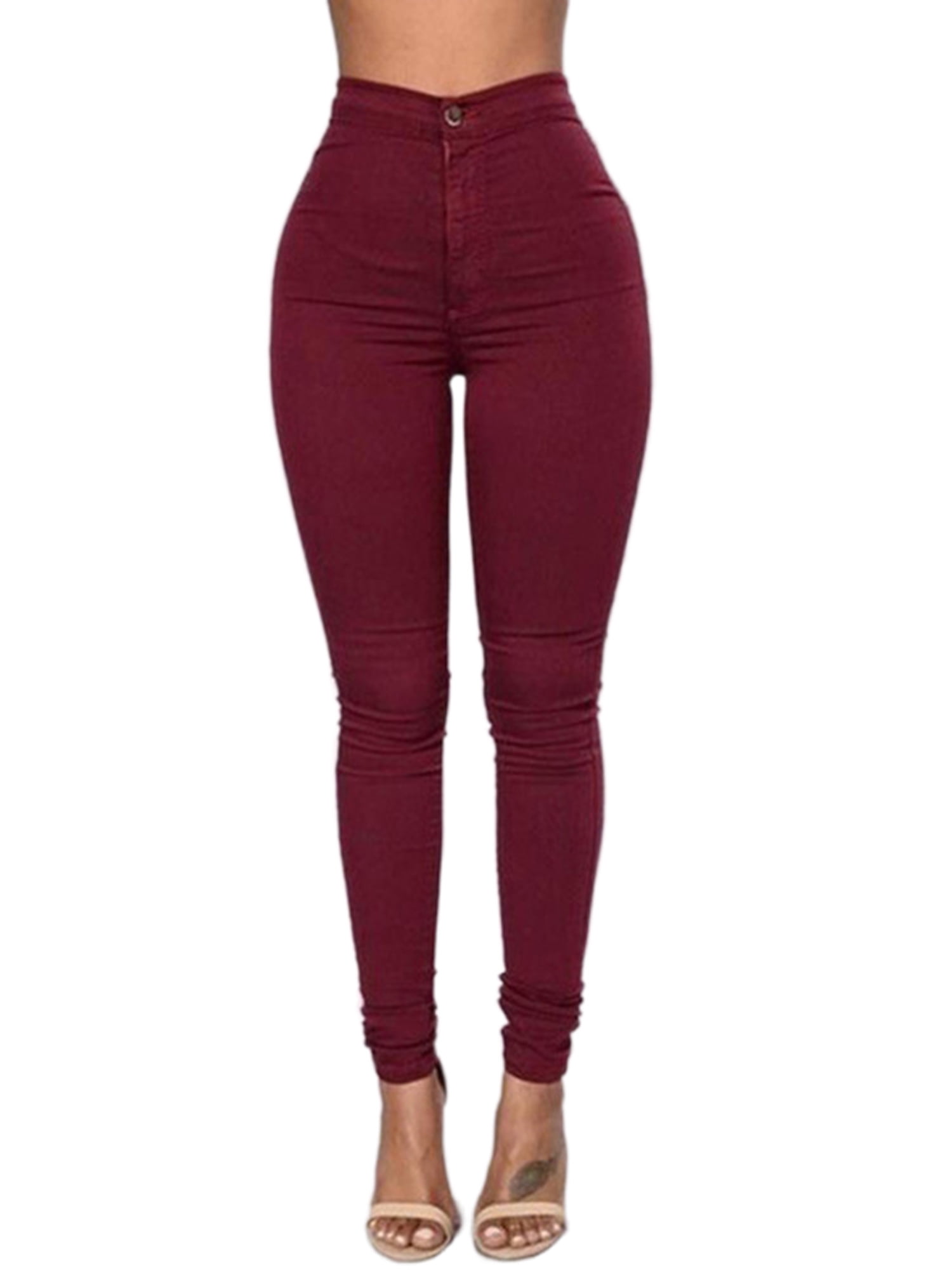 Women High Waist Skinny Stretch Pencil Pants Long Slim Trousers Solid
