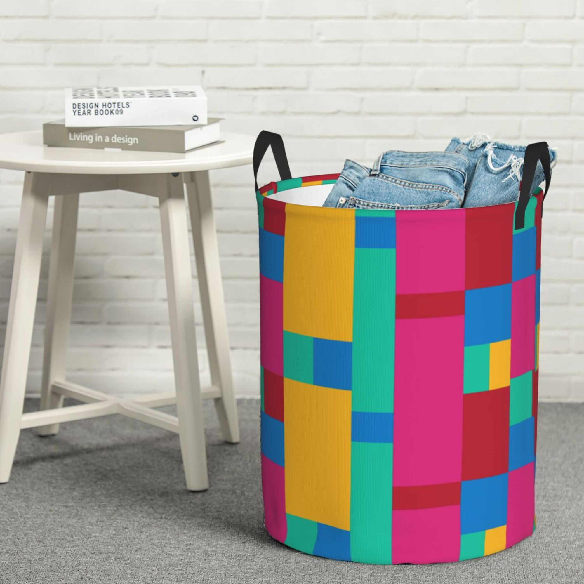 YFYANG Waterproof Laundry Hamper, Colorful Rectangle Pattern Laundry ...