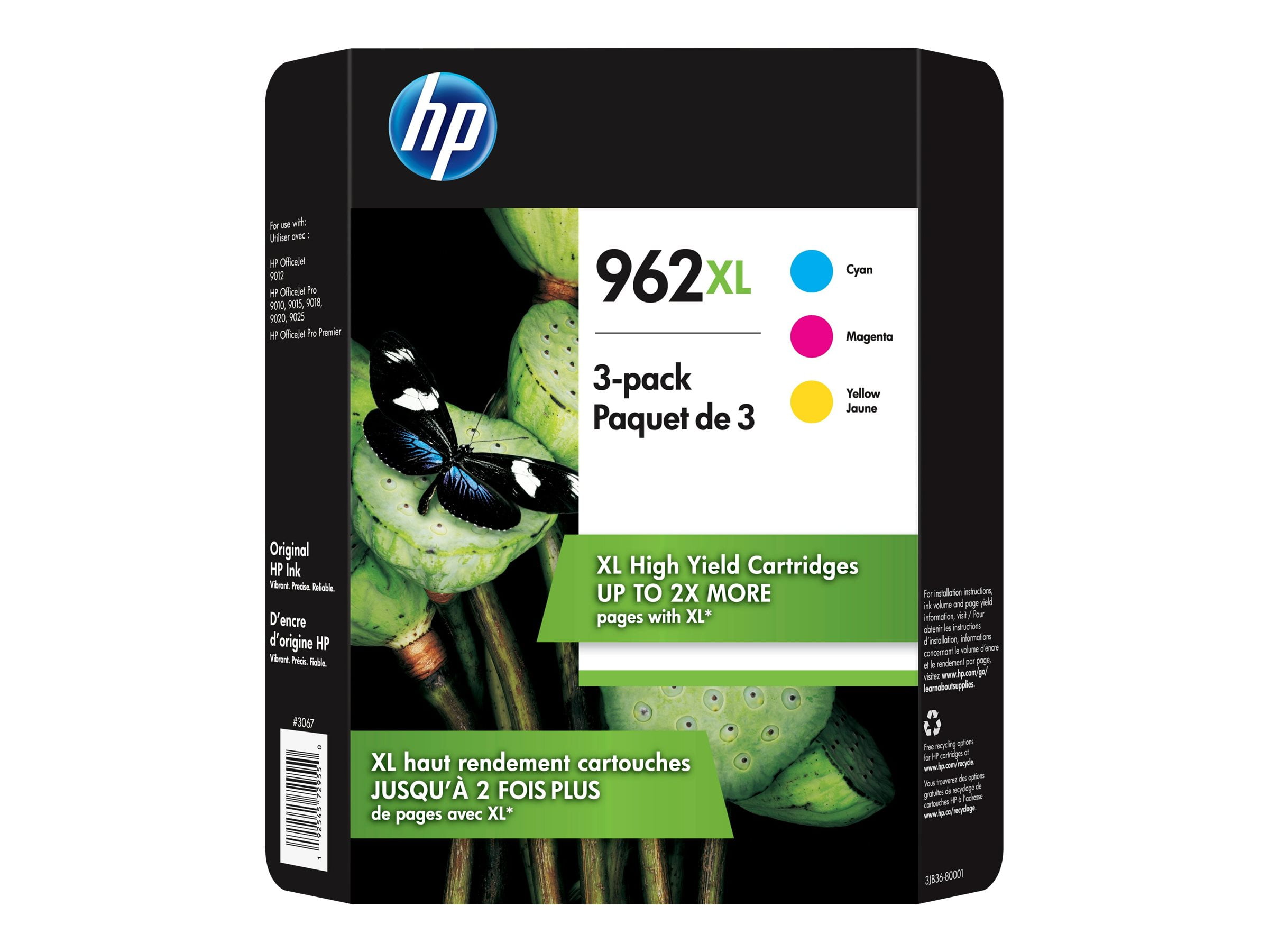HP 962XL High Yield 3 Pack Cyan/Magenta/Yellow Original Ink Cartridge ...