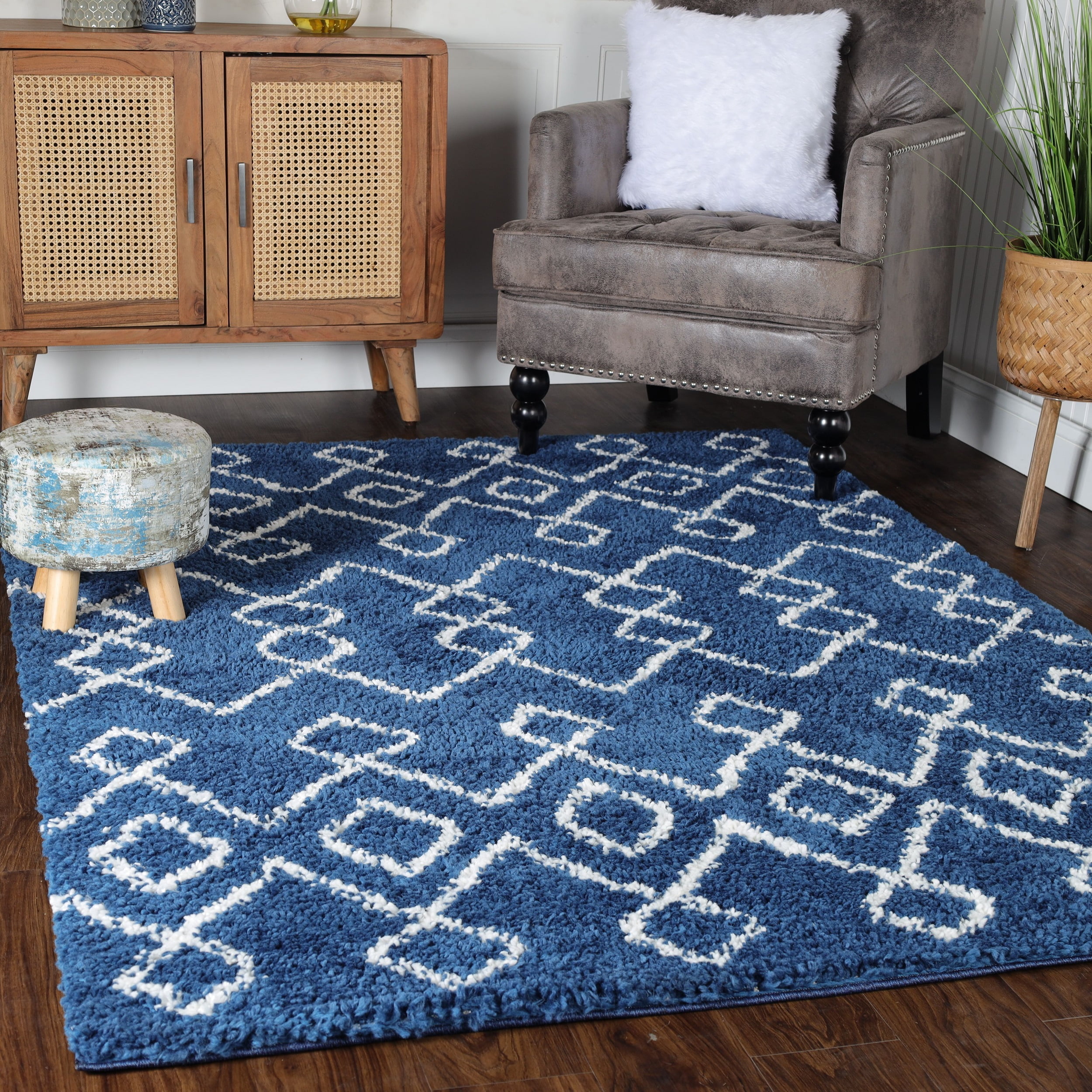 Diamond Loop Plush Polypropylene Indoor Shag Area Rug - 5' x 7’, Cream ...