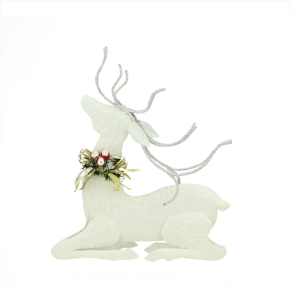 11.25" Snowy White Glitter Embellished Seated Reindeer Christmas Table ...