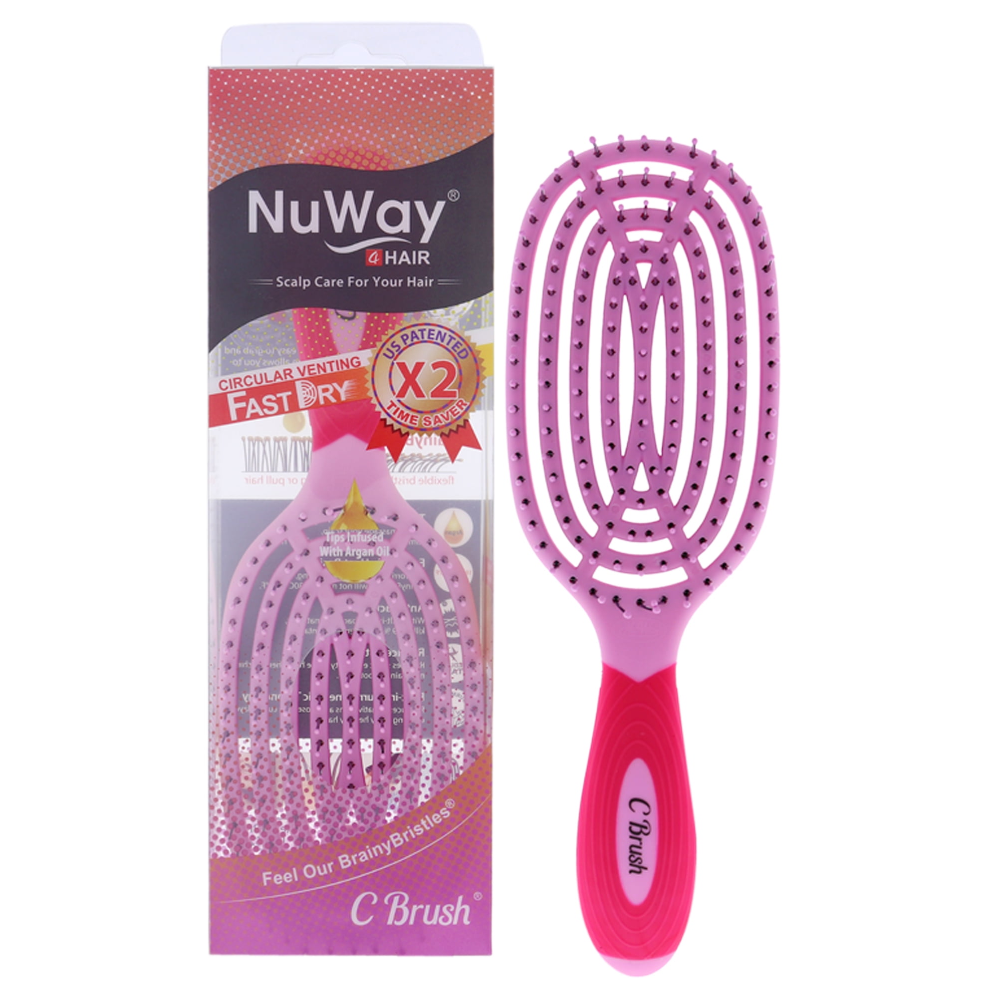 NuWay Patented Curved and Vented Hair Dryer Safe Detangling C Brush-Pink - Walmart.com