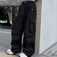 AHTJRT Girls Baggy Cargo Pants High Elastic Waisted Button Trousers ...