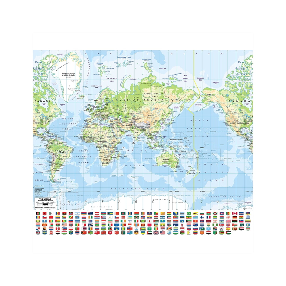 WCIC Large World Map with Flags Poster Wall Decor Home Office ...