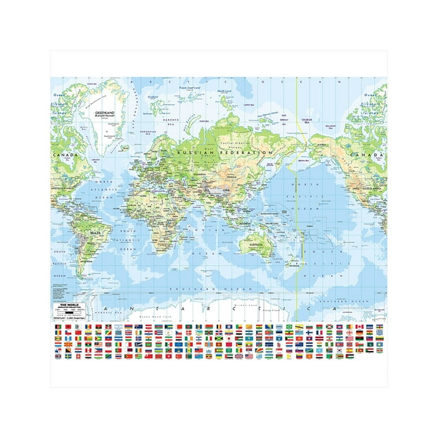 WCIC Large World Map with Flags Poster Wall Decor Home Office ...