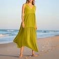 Aellinatey Women's Linen Dresses, V-Neck, Sleeveless, Bohemian Tiered ...