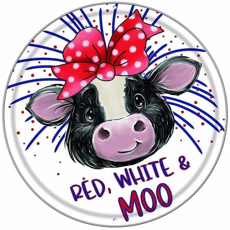 Round Metal Tin Sign,Cow Sign, Metal Sign,Round Metal Tin Sign RED ...