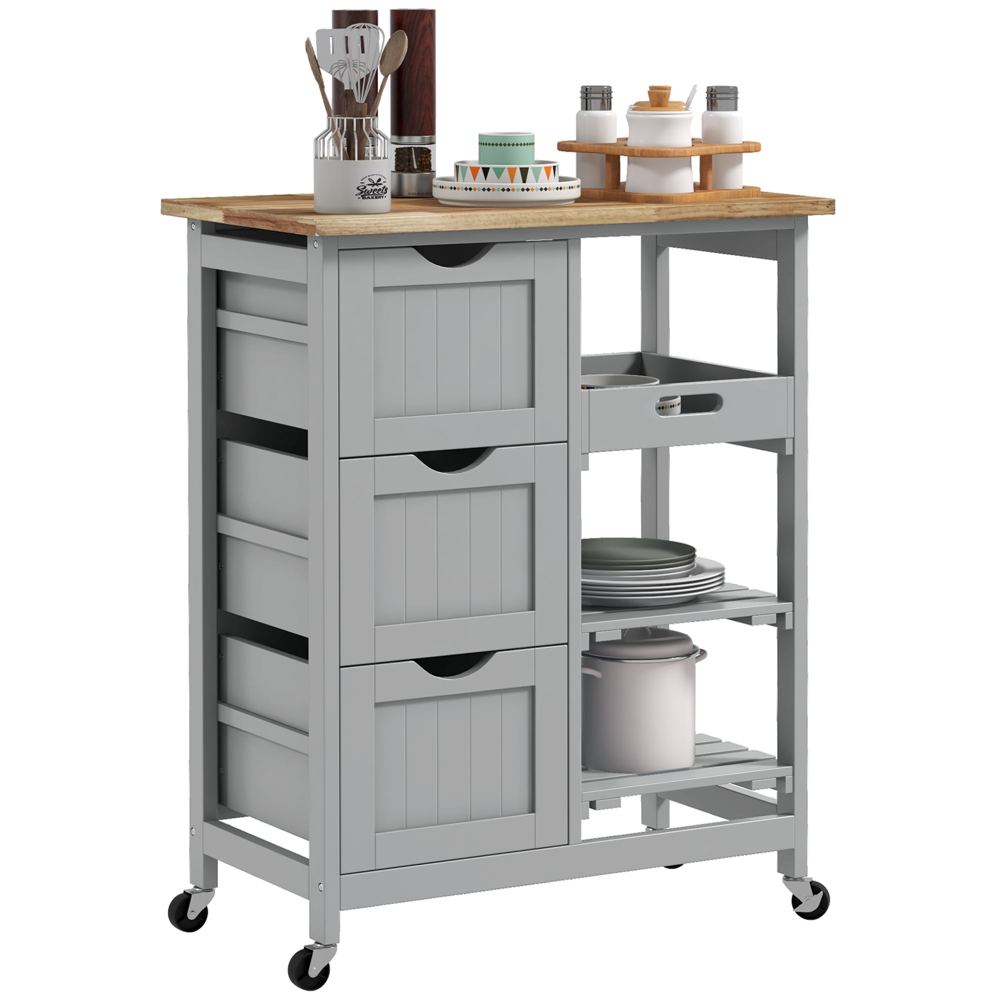 Click here for Homcom Kitchen Cart On Wheels With Wood Top  3 Dra... prices