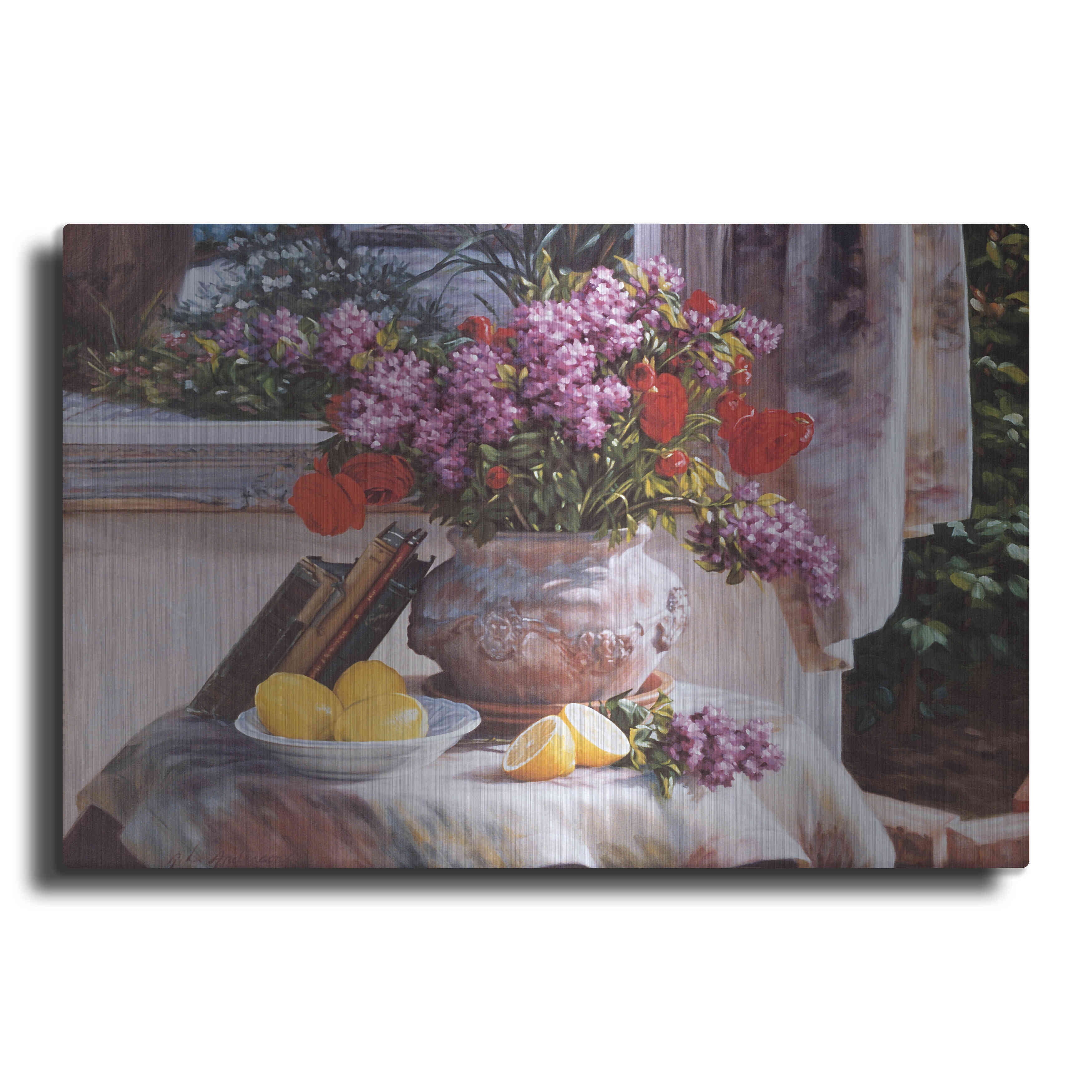 Luxe Metal Art 'Lilacs And Lemons' by Robin Anderson, Metal Wall Art ...