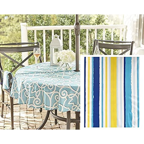 Newbridge Sun Wave Beach Stripe Flannel Back Vinyl Tablecloth - Navy ...