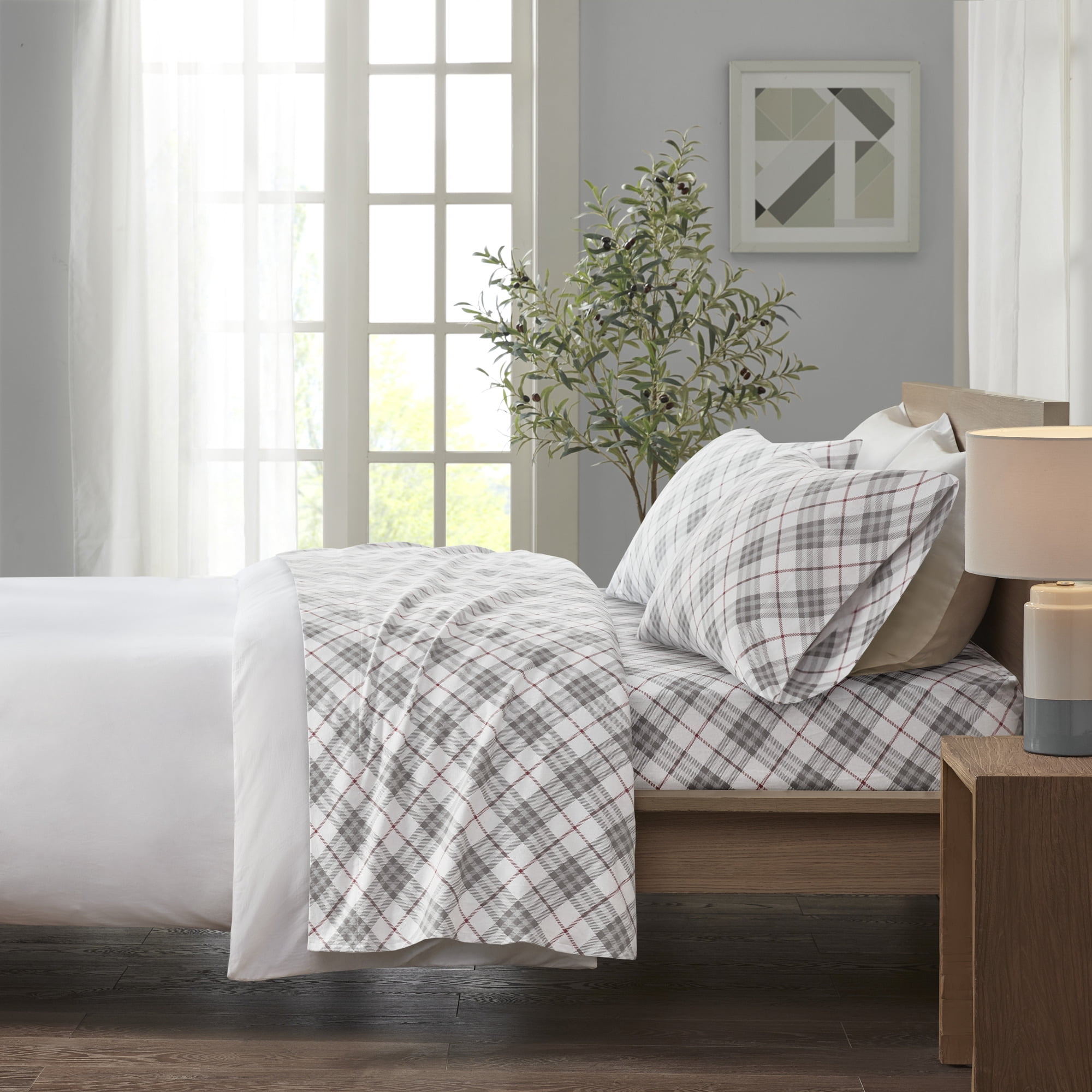 Comfort Classics Cozy Flannel 100% Cotton Sheet Set, Red Plaid, Full ...