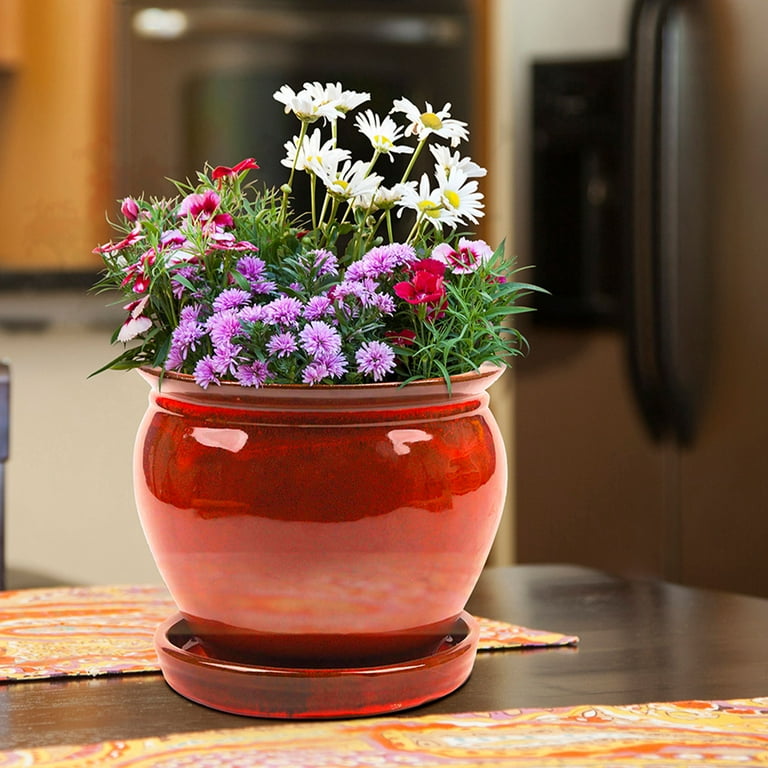 Southern Patio Wisteria 8 Round Ceramic Planter Pot with Saucer 3 Pack Walmart
