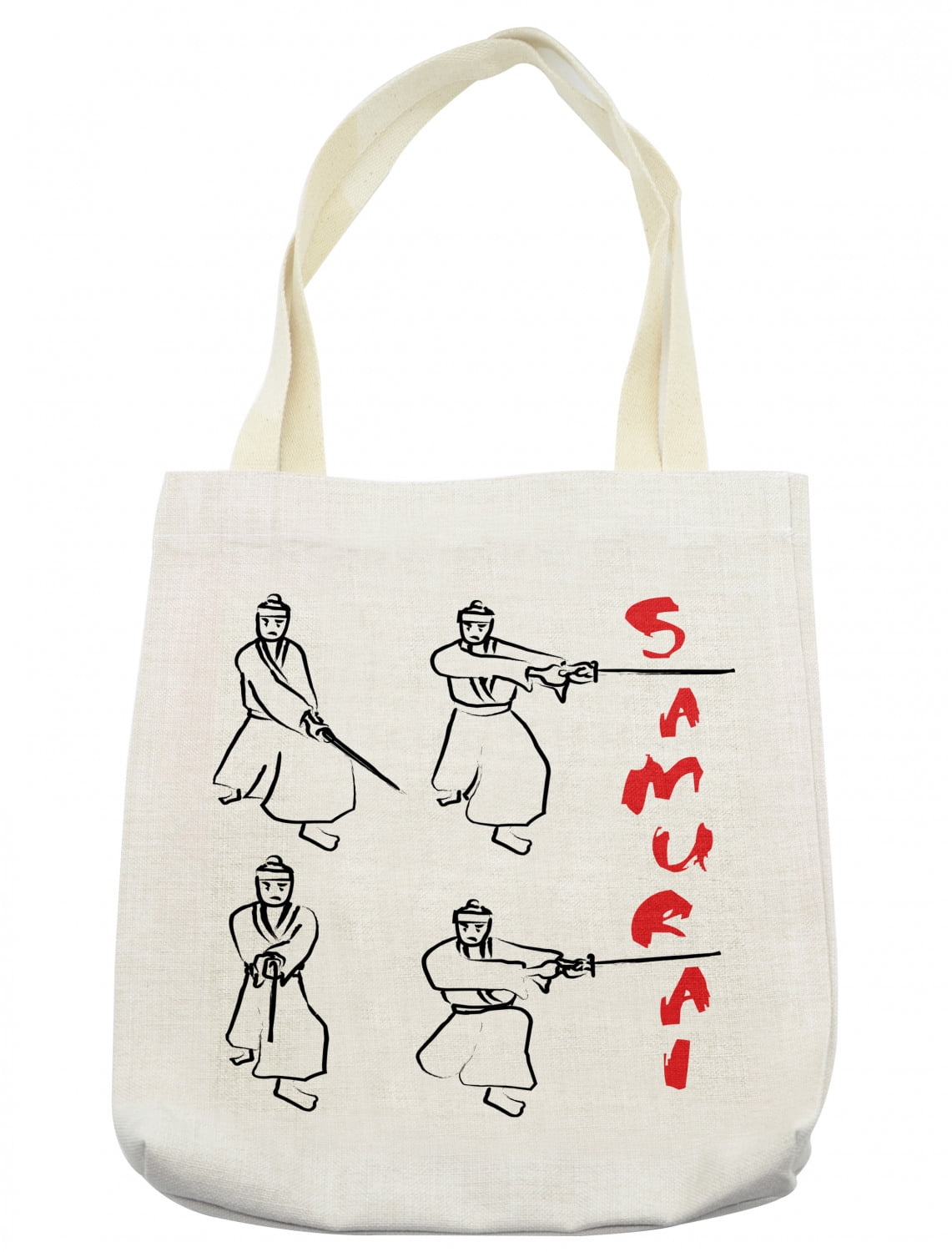 Japanese Tote Bag, Fight of Samurai with Katana on White Background ...
