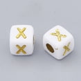 500g Plated Acrylic Beads Metal Enlaced Horizontal Hole Cube with ...