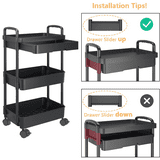 3-Tier Utility Rolling Cart,RLUETIME Mobile Utility Cart with Drawer ...