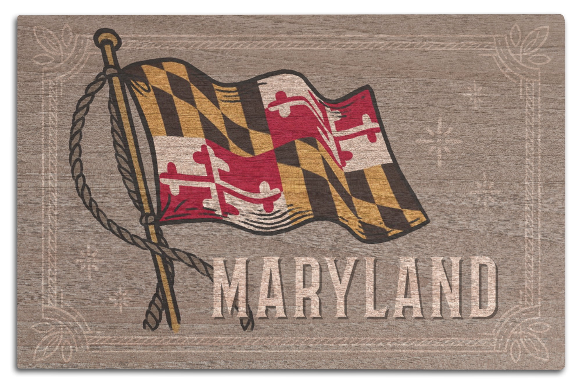 Maryland, Waving State Flag, State Series Birch Wood Wall Sign (12x18 ...